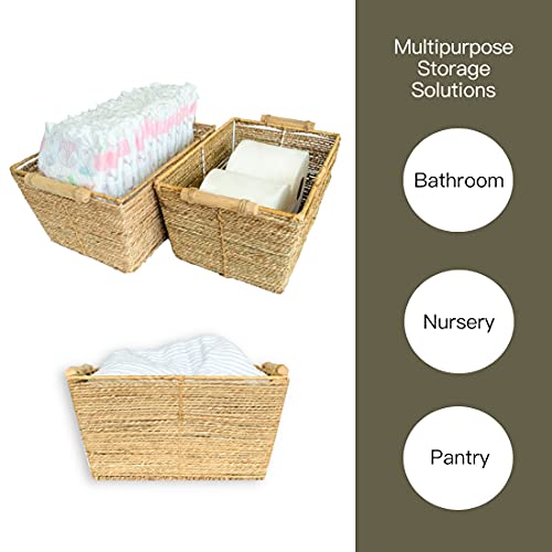 MARLIC Rectangular Seagrass Woven Storage Basket with Handles - Natural Seagrass Baskets for Organization and Storage - Medium - Trapezoid 12x8x6 IN (2)