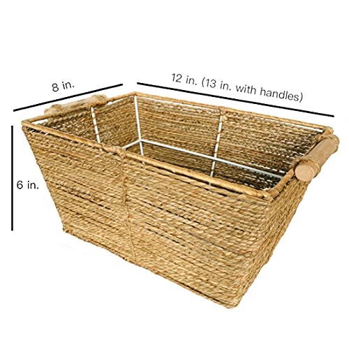MARLIC Rectangular Seagrass Woven Storage Basket with Handles - Natural Seagrass Baskets for Organization and Storage - Medium - Trapezoid 12x8x6 IN (2)