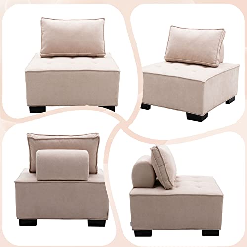 Luccalily Modular Sectional Sofa Couch,Square Floor Sofa Comfy Single Lazy Sofa Sleeper with Removable Pillow for Living Room, Bedroom and Study Room (898 Beige)