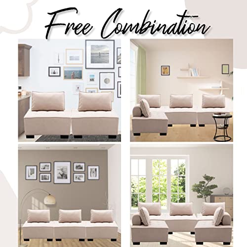 Luccalily Modular Sectional Sofa Couch,Square Floor Sofa Comfy Single Lazy Sofa Sleeper with Removable Pillow for Living Room, Bedroom and Study Room (898 Beige)
