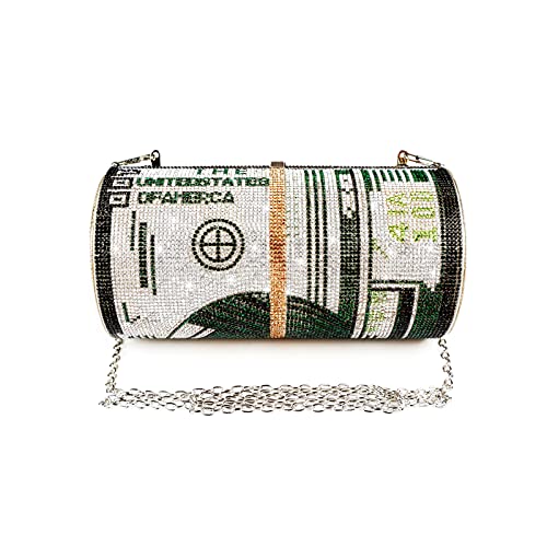 GripIt Rhinestone Money Bag Purse Crystal Clutch Purse with Chain Sparkling Charm Women Purse Evening Handbag Holiday Gift,Green