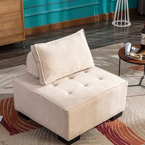 Luccalily Modular Sectional Sofa Couch,Square Floor Sofa Comfy Single Lazy Sofa Sleeper with Removable Pillow for Living Room, Bedroom and Study Room (898 Beige)