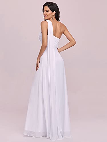 Ever-Pretty Women's Summer One-Shoulder Empire Waist Chiffon Pleated Maxi Formal Dress White US6