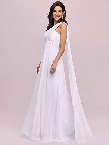 Ever-Pretty Women's Summer One-Shoulder Empire Waist Chiffon Pleated Maxi Formal Dress White US6