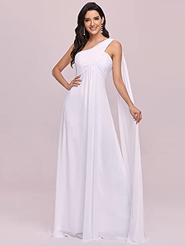Ever-Pretty Women's Summer One-Shoulder Empire Waist Chiffon Pleated Maxi Formal Dress White US6