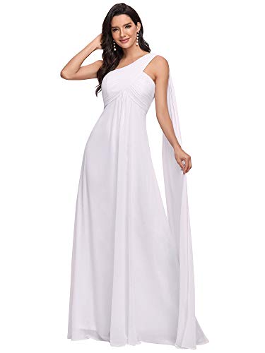 Ever-Pretty Women's Summer One-Shoulder Empire Waist Chiffon Pleated Maxi Formal Dress White US6