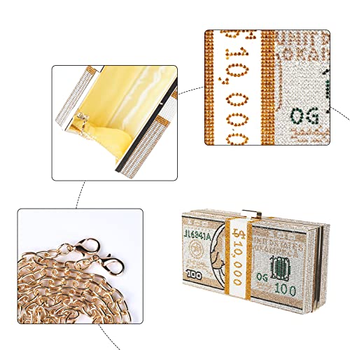 GripIt Crystal Money Bag Purse for Women Handbags Diamond Evening Purses and Clutches Wedding Glitter Money Clutch,Gold