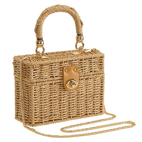 So'each Women's Handbag Wicker Square Crossbody Rattan Bag Boho Crossbody Bag Beige