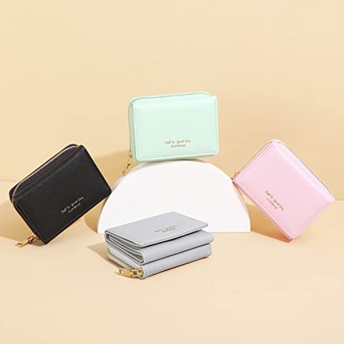JIUFENG Women's Short Wallet Multi Purpose Zipper Folded Purses Coins Pouches Multi-card Position Card Organizer (Gray)