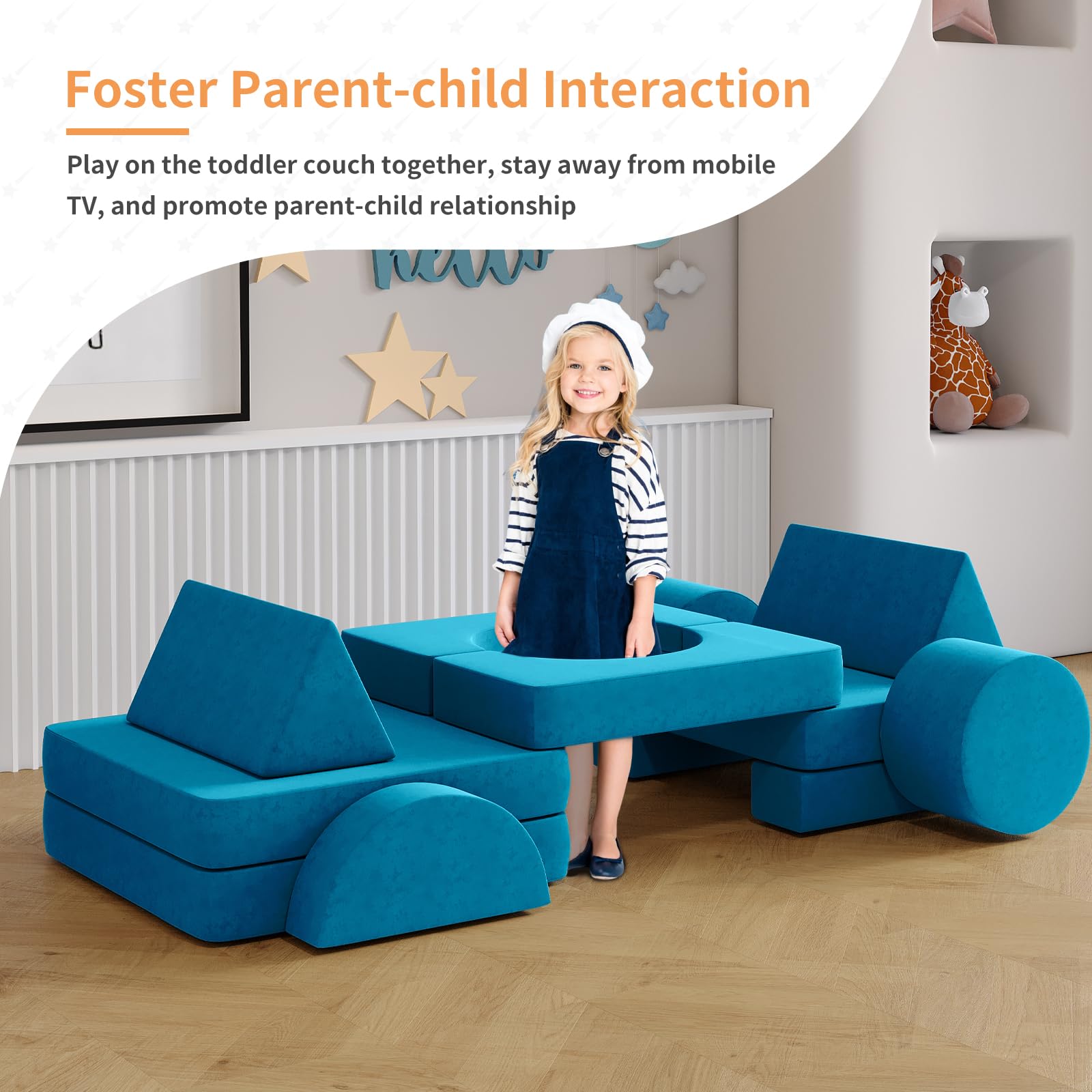 DEYGIA Modular Kids Play Couch, 13PCS, Kids Couch for Playroom, Modular for Boys and Girls, Blue, M