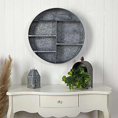 Nearly Natural 18in. Galvanized Circular Metal Wall Mounted Shelf with Four Tier Shelves