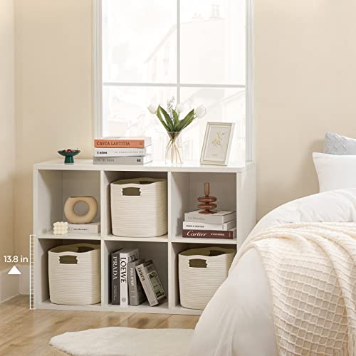 UBBCARE Set of 3 Cotton Rope Basket 11 X 10.5 X 10.5 Inches,Storage Baskets for Shelves, Woven Baskets for Organizing with Handles, Cube Storage Bins for Storage Books, Magazines, Toys, Beige