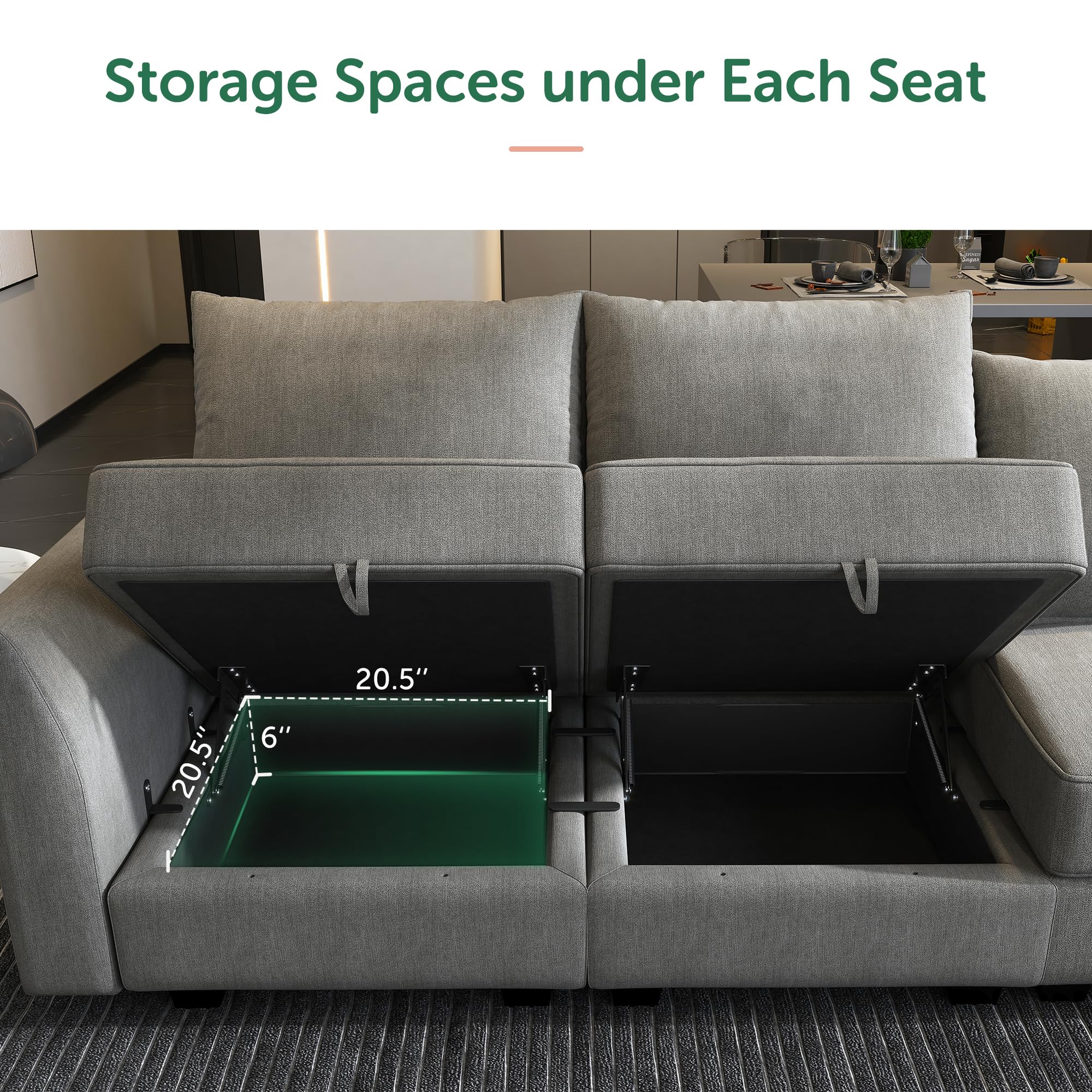 HONBAY Oversized Modular Sofa Couch with Ottoman U Shape Sectional Couch with Chaise Large Sleeper Modular Sectional Sofa with Storage Seats, Grey