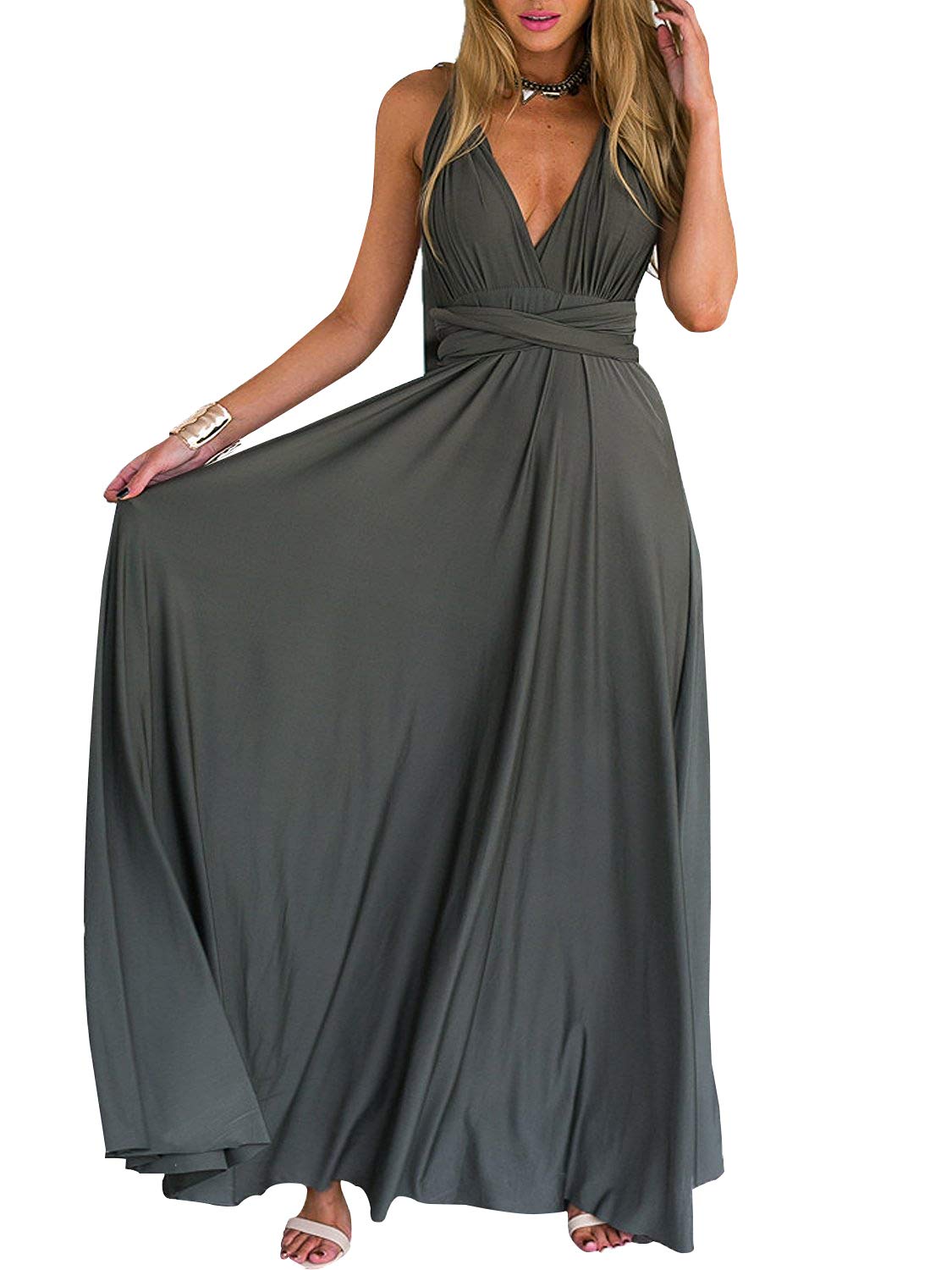PERSUN Women's Convertible Multi Way Wrap Maxi Dress Long Party Grecian Dresses