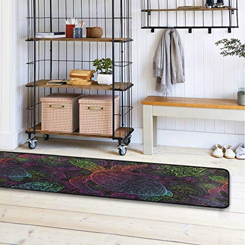 Boho Sea Turtle Mandala Kitchen Rugs Non-Slip Soft Doormats Bath Carpet Floor Runner Area Rugs for Home Dining Living Room Bedroom 72" X 24"