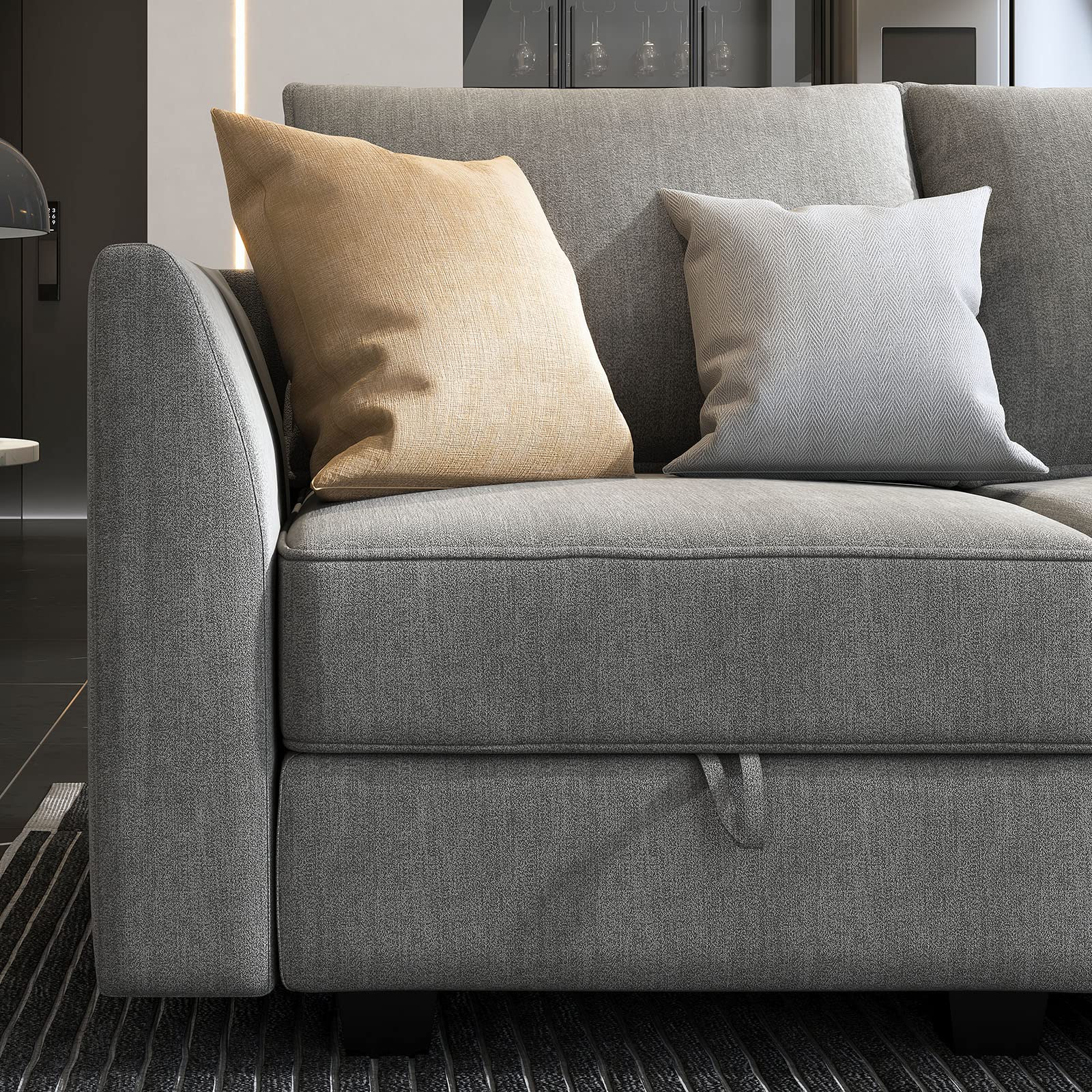 HONBAY Oversized Modular Sofa Couch with Ottoman U Shape Sectional Couch with Chaise Large Sleeper Modular Sectional Sofa with Storage Seats, Grey