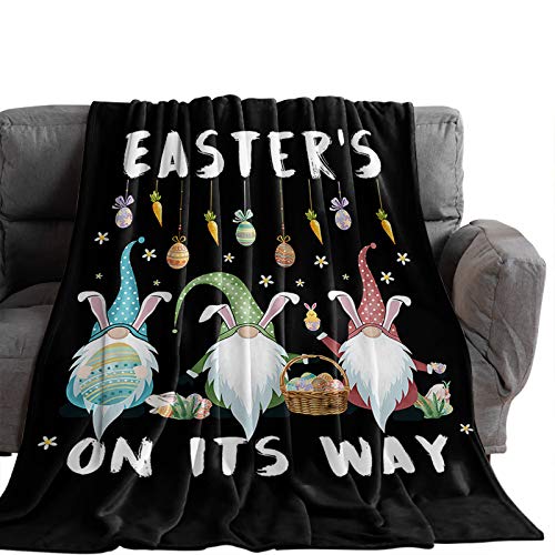 Throw Blankets Happy Easter Gnomes and Eggs Carrot Fuzzy Soft Bed Cover Bedspread Microfiber Luxury Blanket for Travel Stadium Camping Couch Sofa Chair Black