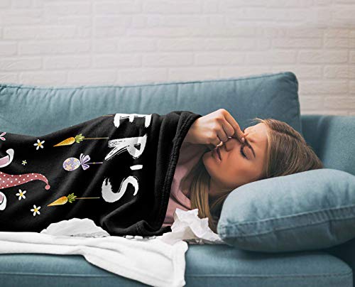 Throw Blankets Happy Easter Gnomes and Eggs Carrot Fuzzy Soft Bed Cover Bedspread Microfiber Luxury Blanket for Travel Stadium Camping Couch Sofa Chair Black