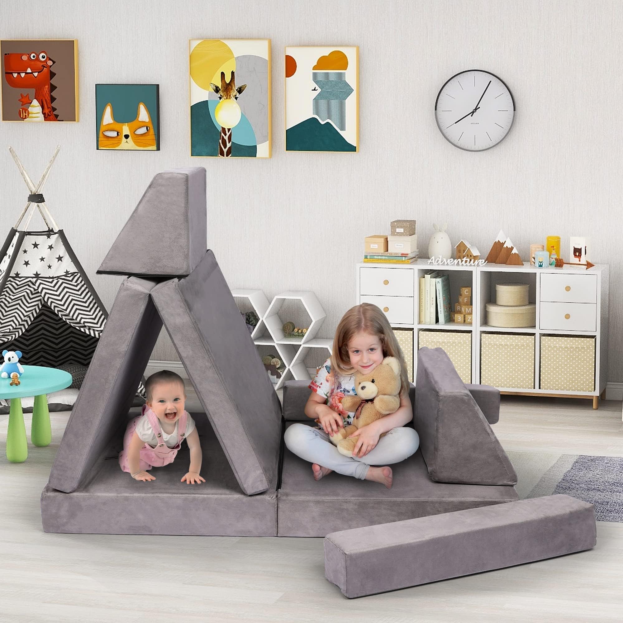 TOLEAD Modular Kids Play Couch,Imaginative Furniture Play Set for Creative Kids,Play Couch Sofa for Kids,Girls and Boys Playroom Sectional Sofa Medium