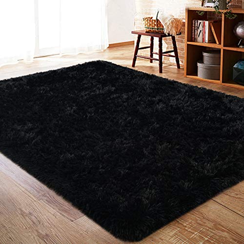 ISEAU Black Rug Carpets Soft Shaggy 4x6 Feet Rugs for Bedroom Living Room, Fluffy Area Rug Floor Rug, Fuzzy and Comfy Carpet Nursery Shag Rug for Kids Boys Room Decor