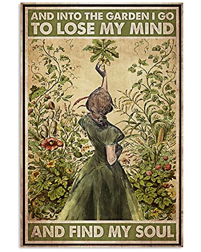Vintage Metal Tin Sign and into The Garden I Go to Lose My Mind and Find My Soul Retro Tin Hippie Girl Poster Vintage Sign for Home Coffee Wall Decor 8x12 Inch