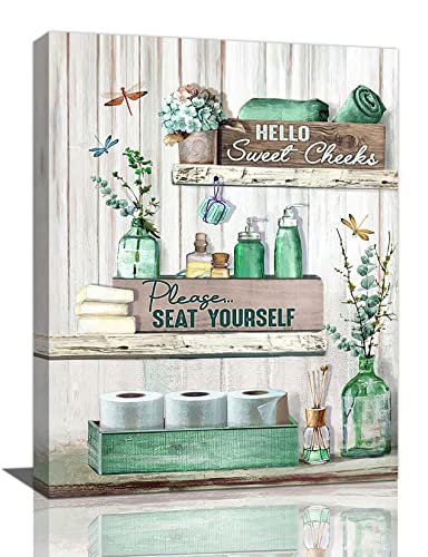 Bathroom Decor Wall Art, Bathroom Rules Wall Decor, Dragonfly Wall Art Teal Rustic Farmhouse Bathroom Canvas Prints Signs Wood Background Bathroom Pictures Artwork Framed Bath Laundry Home Decorations