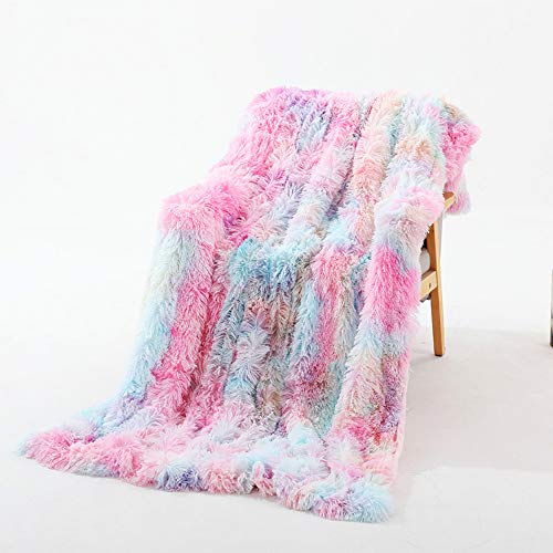 Amidoudou Super Soft Faux Fur Throw Blanket Plush Bedspread Blanket Tie-dye Blanket for Beds Couch Sofa (Rainbow,51"x63")