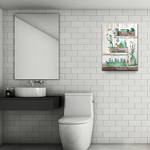 Bathroom Decor Wall Art, Bathroom Rules Wall Decor, Dragonfly Wall Art Teal Rustic Farmhouse Bathroom Canvas Prints Signs Wood Background Bathroom Pictures Artwork Framed Bath Laundry Home Decorations