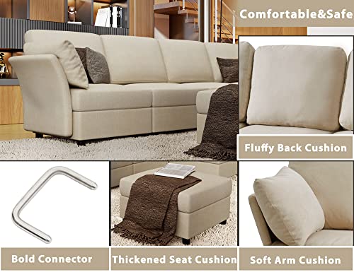 AMERLIFE Sectional Sofa, Modular Sectional Couch with Ottomans- 4 Seat Sofa Couch for Living Room, Convertible U Shaped Couch with Chaise, W57 xD54 xH37 Beige Loveseat