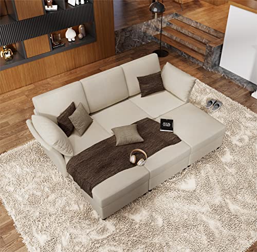 AMERLIFE Sectional Sofa, Modular Sectional Couch with Ottomans- 4 Seat Sofa Couch for Living Room, Convertible U Shaped Couch with Chaise, W57 xD54 xH37 Beige Loveseat