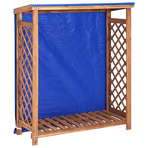 vidaXL Solid Acacia Wood Firewood Storage Shed Outdoor Garden Log Timber Cabin Storage House Shelter Carrier 41.3"x15"x45.3"