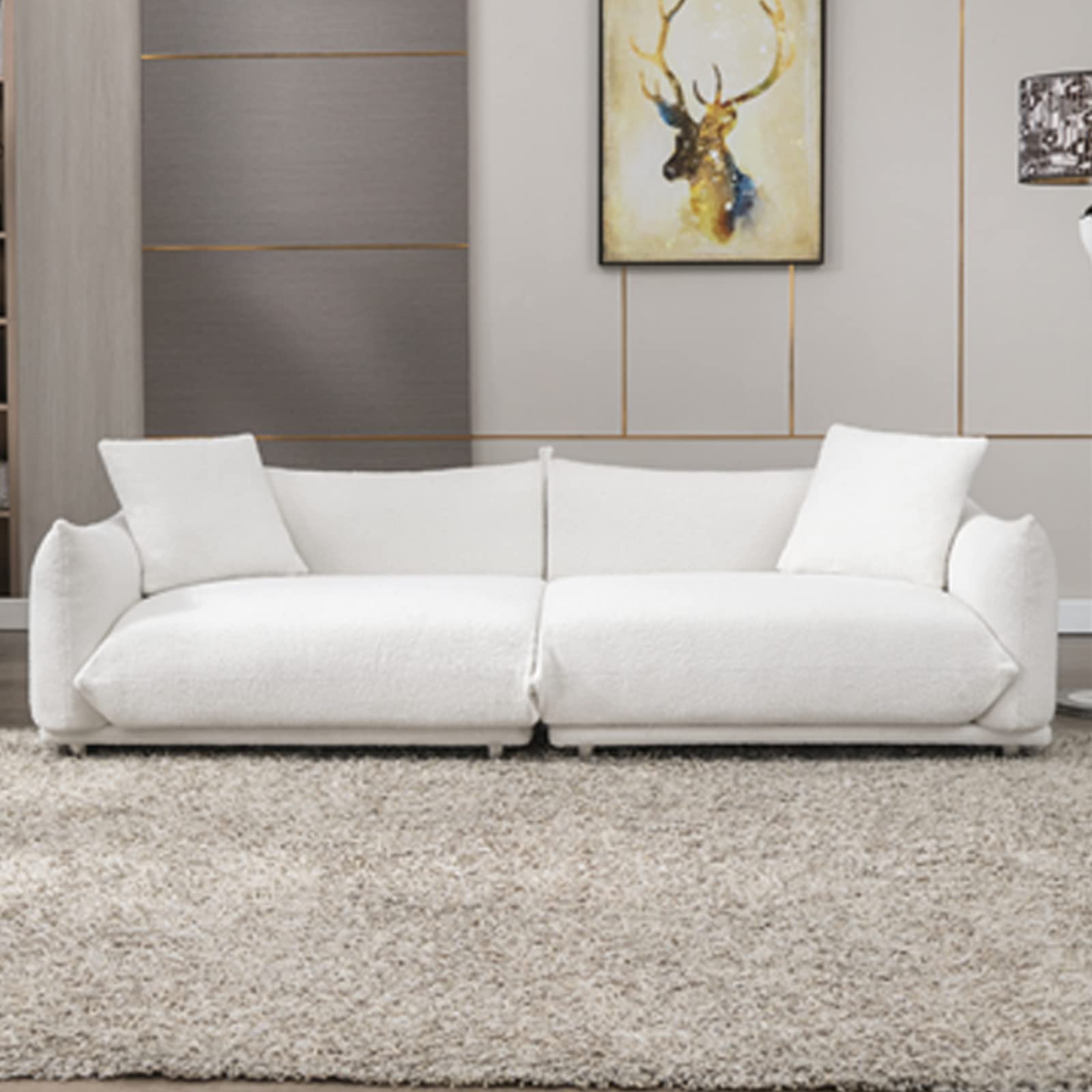 Mixoy Modular Sectional Sofa Couch, Minimalist Lambswool Sofa Bed 88.9''W, Mid Century Loveseat Sofa Couch for Small Spaces Bedroom Living Room, Bedroom, Home Office,Apartment,Beige