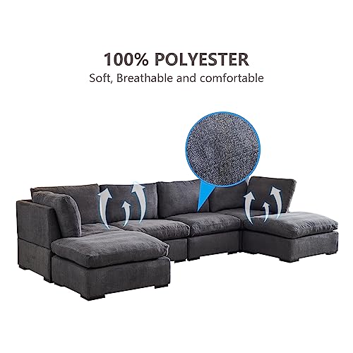 Free Combination Modular Sectional Sofa with Movable Ottoman, U Shaped Down Filled Upholstery Corner Couch with Pillow Backs, Comfy Convertible Cloud Sofa&Couch Bed for Living Room Furniture Sets