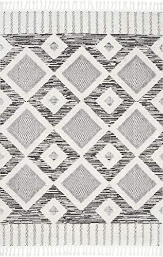 nuLOOM Theola Geometric High-Low Shag Area Rug, 4' x 6', Grey
