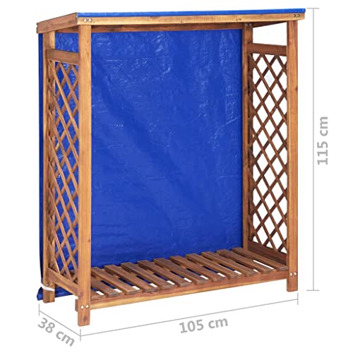 vidaXL Solid Acacia Wood Firewood Storage Shed Outdoor Garden Log Timber Cabin Storage House Shelter Carrier 41.3"x15"x45.3"