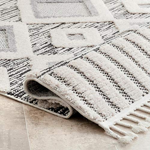 nuLOOM Theola Geometric High-Low Shag Area Rug, 4' x 6', Grey