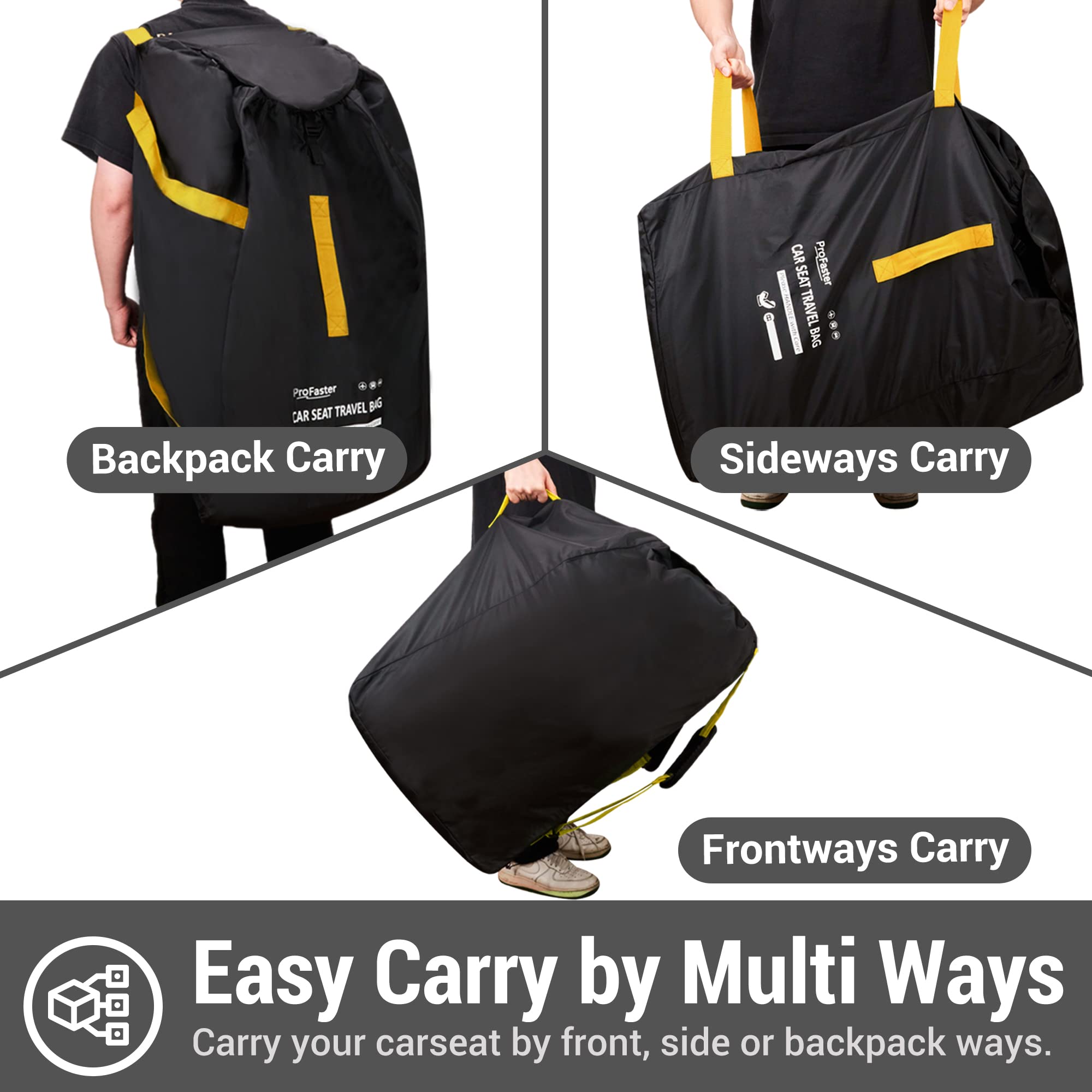ProFaster Car Seat Travel Bag Backpack for Air Travel - Karfast Universal Infant Carseat Gate Check Bag Cover for Airplane, Foldable with Pouch, Yellow