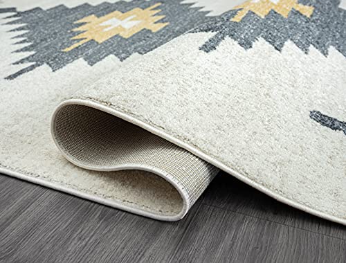 Abani Contemporary Southwestern Print 5'3" x 7'6" (5'x8') Area Rug - Non-Shed Yellow & Grey Rugs Living Room Rug