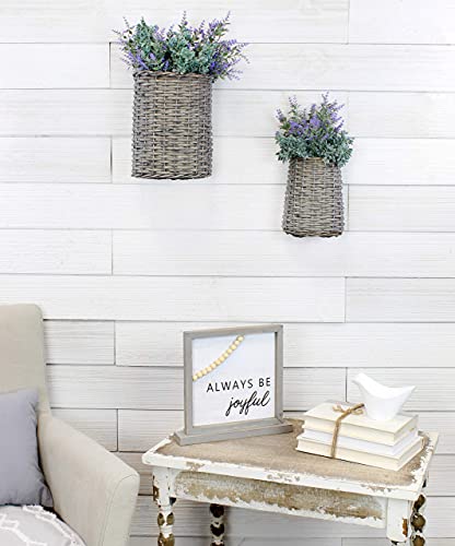 AuldHome Wall Hanging Baskets (Set of 2, Gray); Woven Wicker Rustic Farmhouse Gray Washed Door Baskets, Small and Medium Size