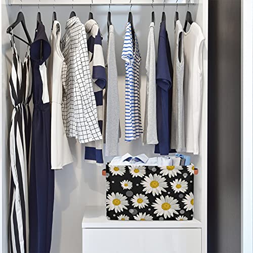 Daisy Storage Basket Bins Flower Floral Toys Books Clothes Canvas Storage Box Cubes Rectangular Collapsible with Handles for Bedroom Nursery Home Office Decor Organizer Basket