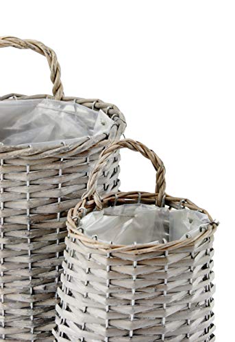 AuldHome Wall Hanging Baskets (Set of 2, Gray); Woven Wicker Rustic Farmhouse Gray Washed Door Baskets, Small and Medium Size