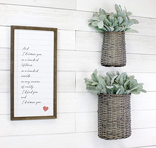AuldHome Wall Hanging Baskets (Set of 2, Gray); Woven Wicker Rustic Farmhouse Gray Washed Door Baskets, Small and Medium Size