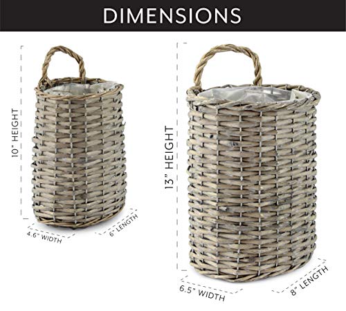 AuldHome Wall Hanging Baskets (Set of 2, Gray); Woven Wicker Rustic Farmhouse Gray Washed Door Baskets, Small and Medium Size