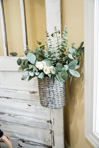 AuldHome Wall Hanging Baskets (Set of 2, Gray); Woven Wicker Rustic Farmhouse Gray Washed Door Baskets, Small and Medium Size