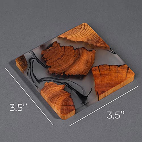 Avocrafts Wooden Coasters Set, Epoxy Coasters, Modern Coasters with Holder, Cedar Wood Coaster, Full Set of 6 with Holder