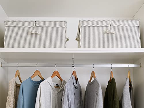 StorageWorks 55L Closet Storage Organizer With Handles, Canvas Basket With Lid, Double-Open Lid, Gray and White Stripes, Extra Large