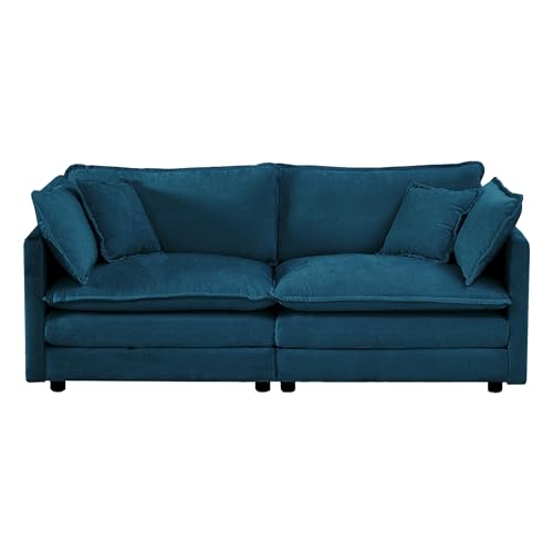 Eafurn 2 Piece Chenille Upholstered Living Room Furniture Sets, Include Free Combination Deep Seat Modular Sofa & Cloud Loveseat Section Couch and Pillows for Apartment, Studio, Office, Blue