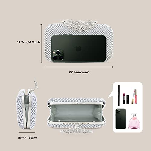 Bellawish Silver Clutch Purses for Women Wedding Crystal Rhinestones Women'S Evening Clutch Handbags with Flora Clasp for Bridal Parites Prom