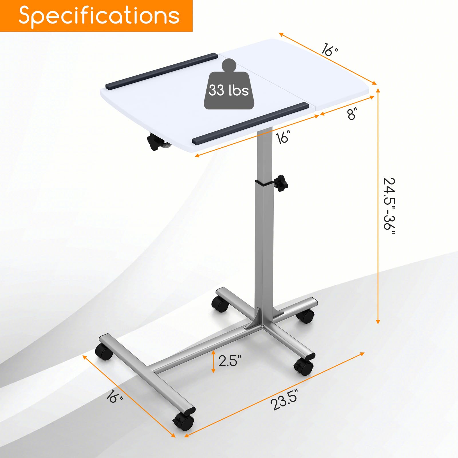 Tangkula Rolling Laptop Desk Cart, Mobile Laptop Stand with Tilting Tabletop, Height Adjustable Bedside Table with Mouse Pad Cup Holder, Ideal for Laptop Bed Sofa Couch