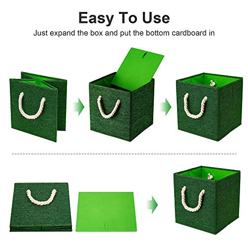 Foldable Fabric Green Cube Storage Bins Cloth Cube Storage Organizer Bin with Cotton Rops 10.5x10.5x11 In Collapsible Clothes Storage Cubes Baskets Drawers Organizer Cubicle Storage Boxes for Organizing Closet Shelves ,Q-ST-50-3